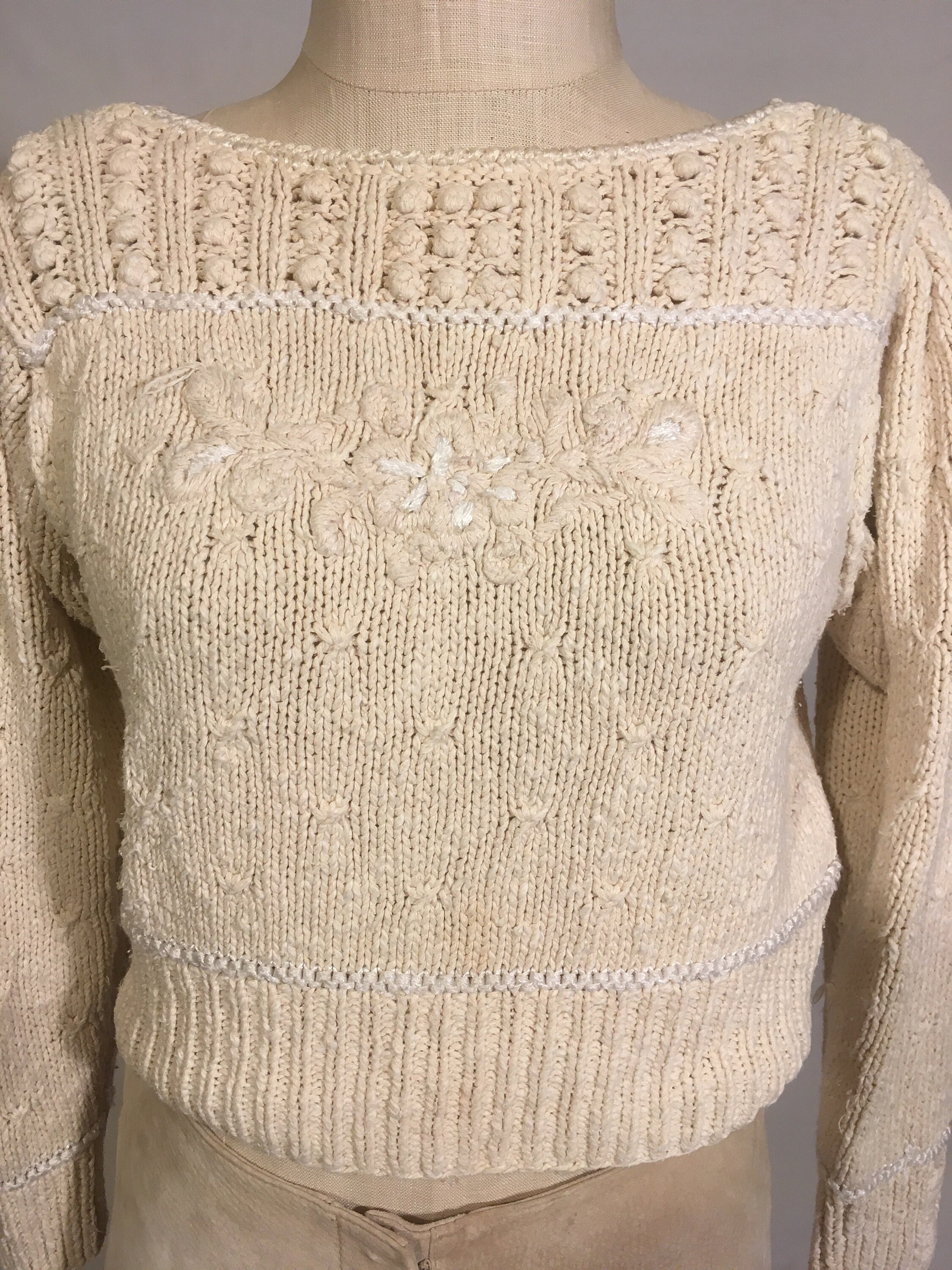 Vintage 80s Liz Claiborne Collection Knitted by Hand Ivory - Etsy