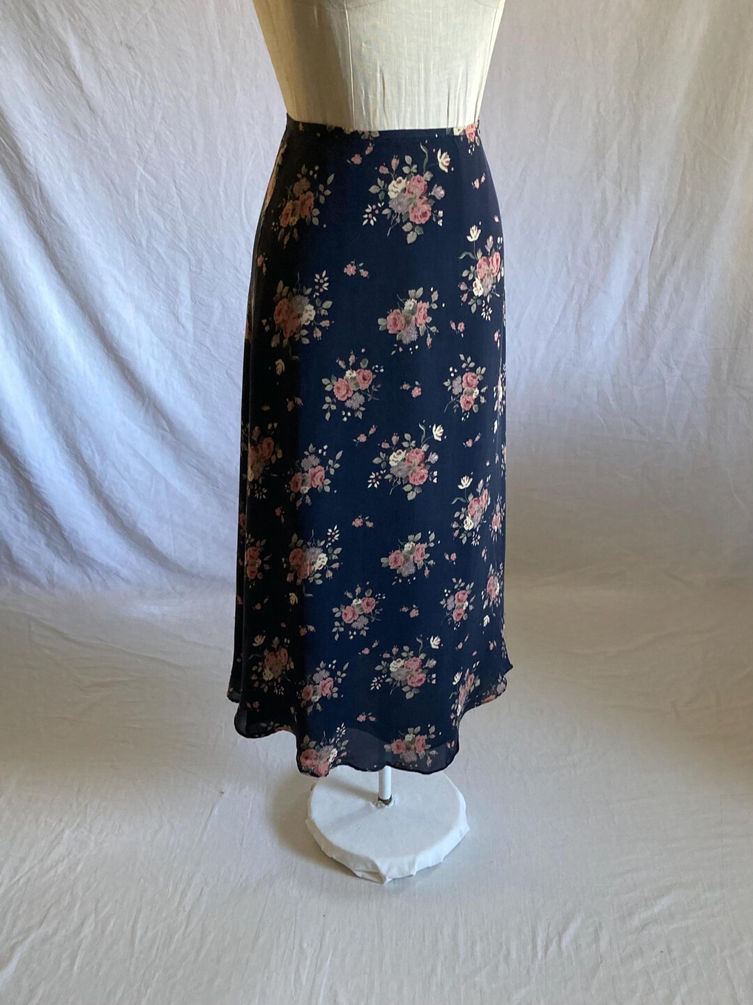 Vintage 90s Silk Maxi Skirt Ralph Lauren Side Zip Waist 23 Floral Print ...