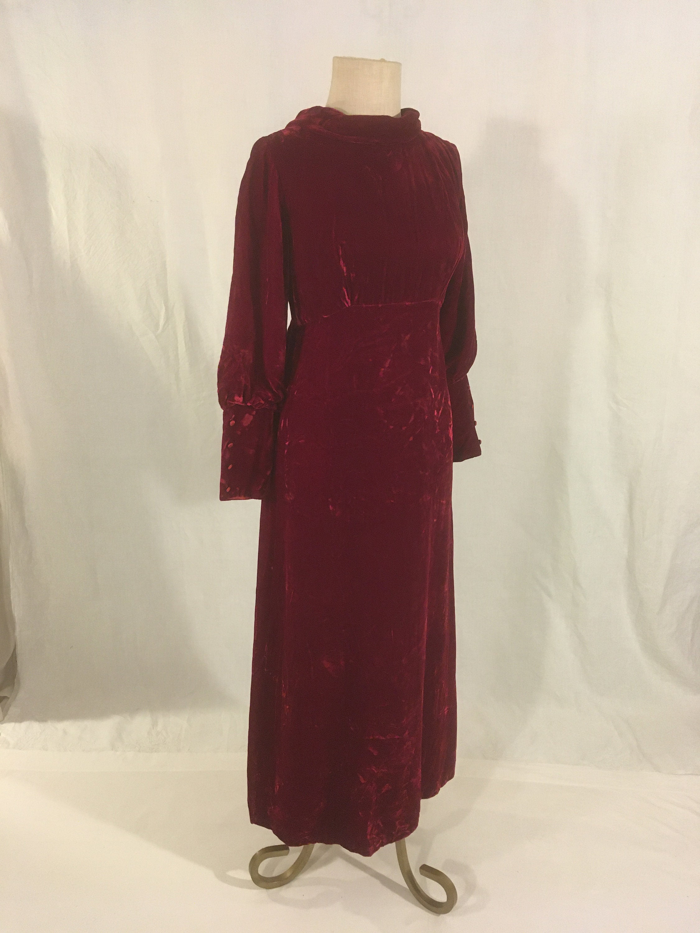 Vintage 60s Crushed Red Velvet Empire Waist Mutton Sleeve Full - Etsy