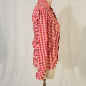 Vintage Handmade Red White Checkered Plaid Red Iridescent Pealr Snap up ...