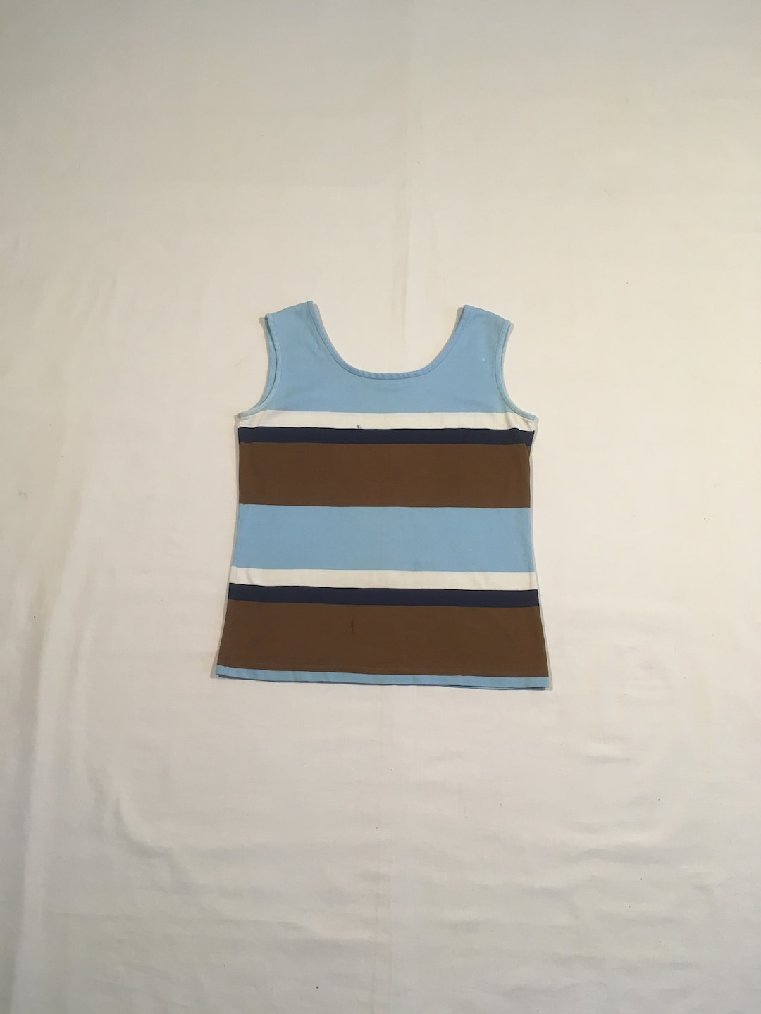 Vintage 60s Aileen Wide Striped Surf Shirt Tank Top Blue Brown White ...