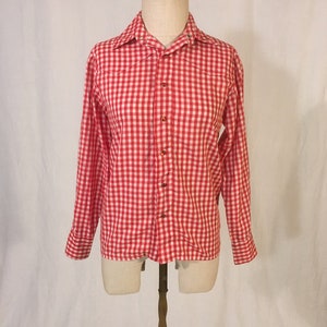 Vintage Handmade Red White Checkered Plaid Red Iridescent Pealr Snap up ...