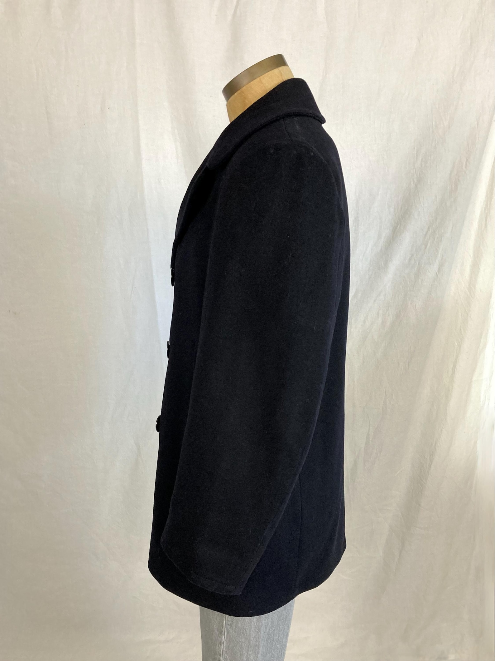 Vintage 70s Mans Wool Kersey Blue Wool Peacoat Sailor Overcoat Pembroke ...