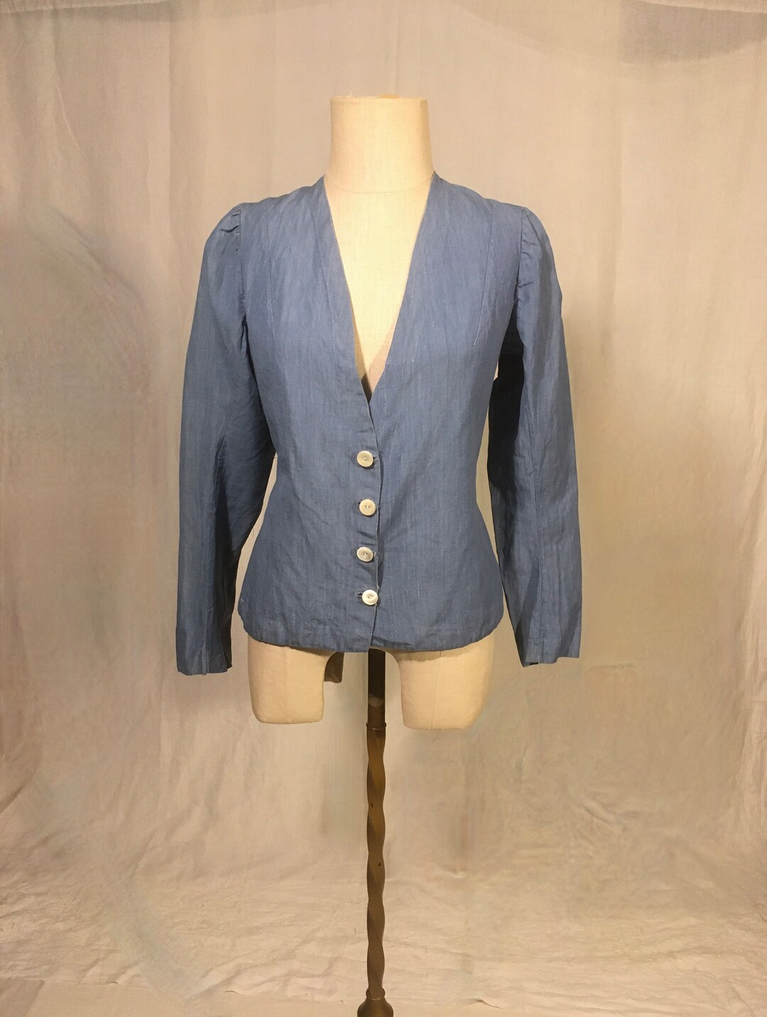 Vintage Antique 20s Blue Chambray Selvedge Handmade Womens Jacket Puff ...