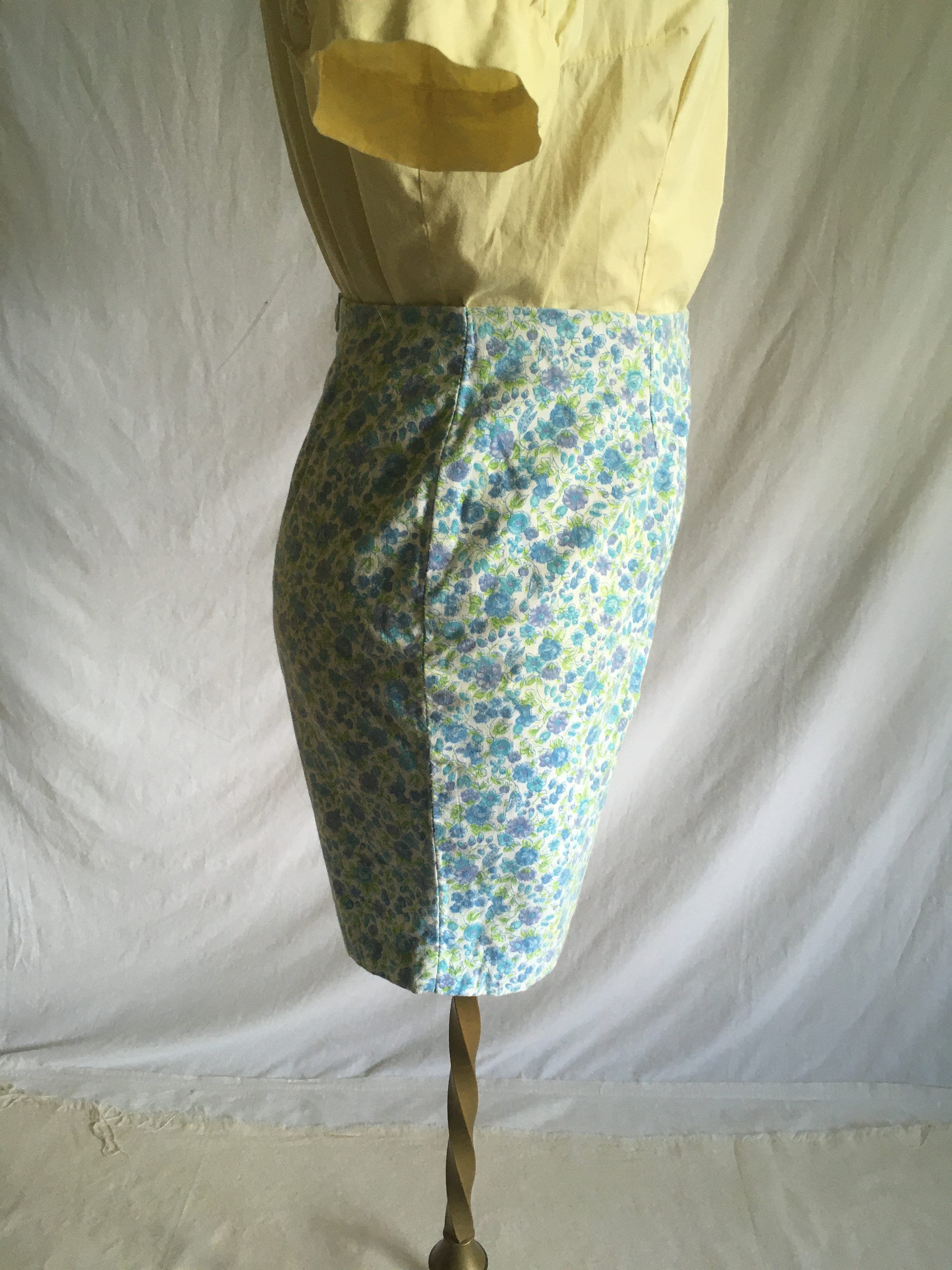 Vintage 50s Sears Roebuck Jr Bazaar Cotton Blue Floral Print High Waist ...