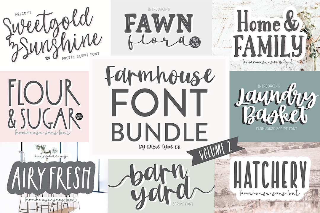 NEW! Volume 2 - Big Farmhouse Font Bundle , OTF Installable Fonts ...