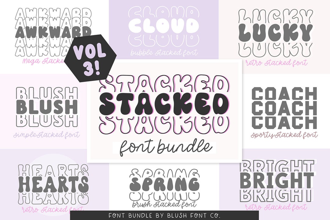 Stacked Font Bundle Vol 3, Font Bundle for Cricut, Mirror Fonts ...