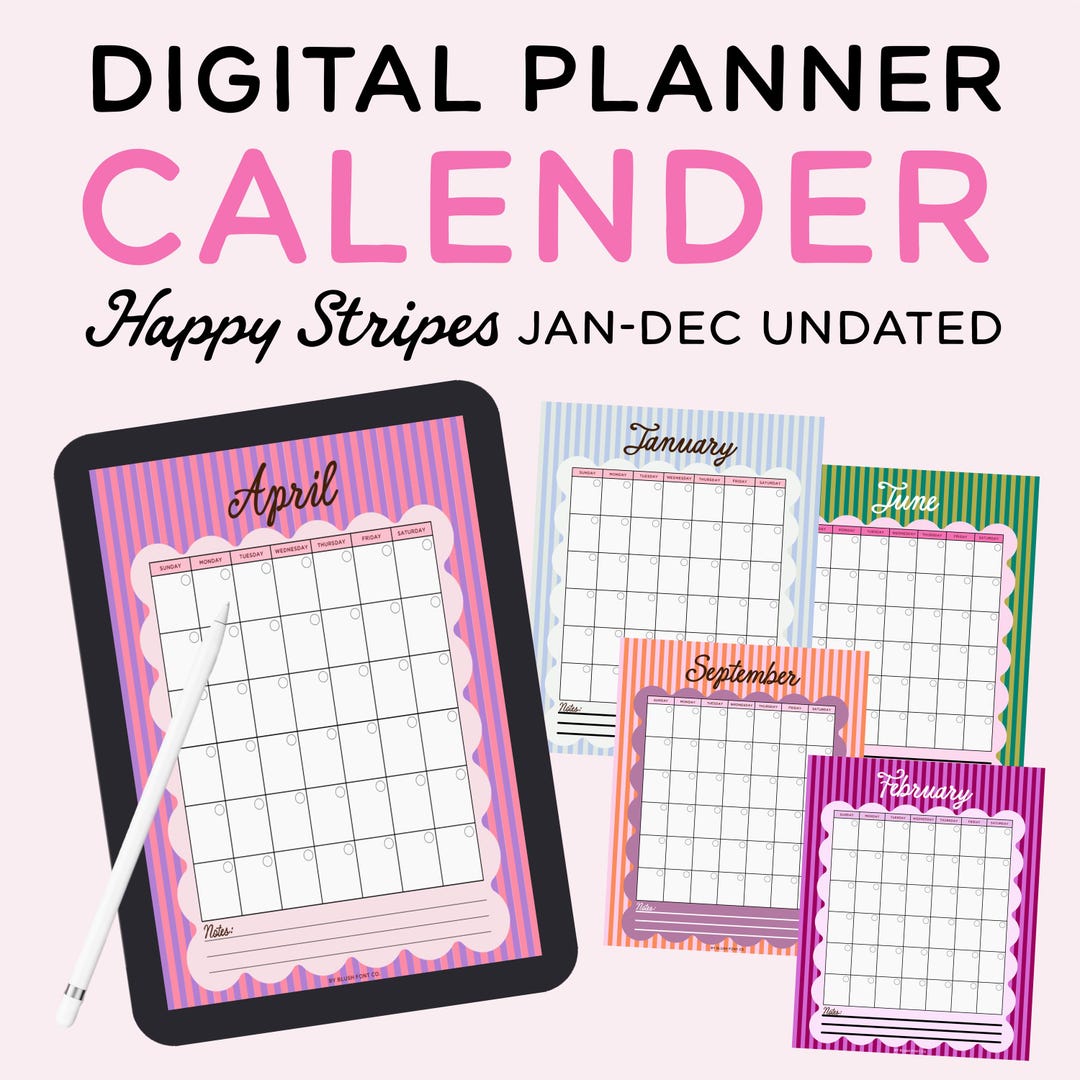 Goodnotes Undated Monthly Digital Planner | Happy Stripes | iPad ...