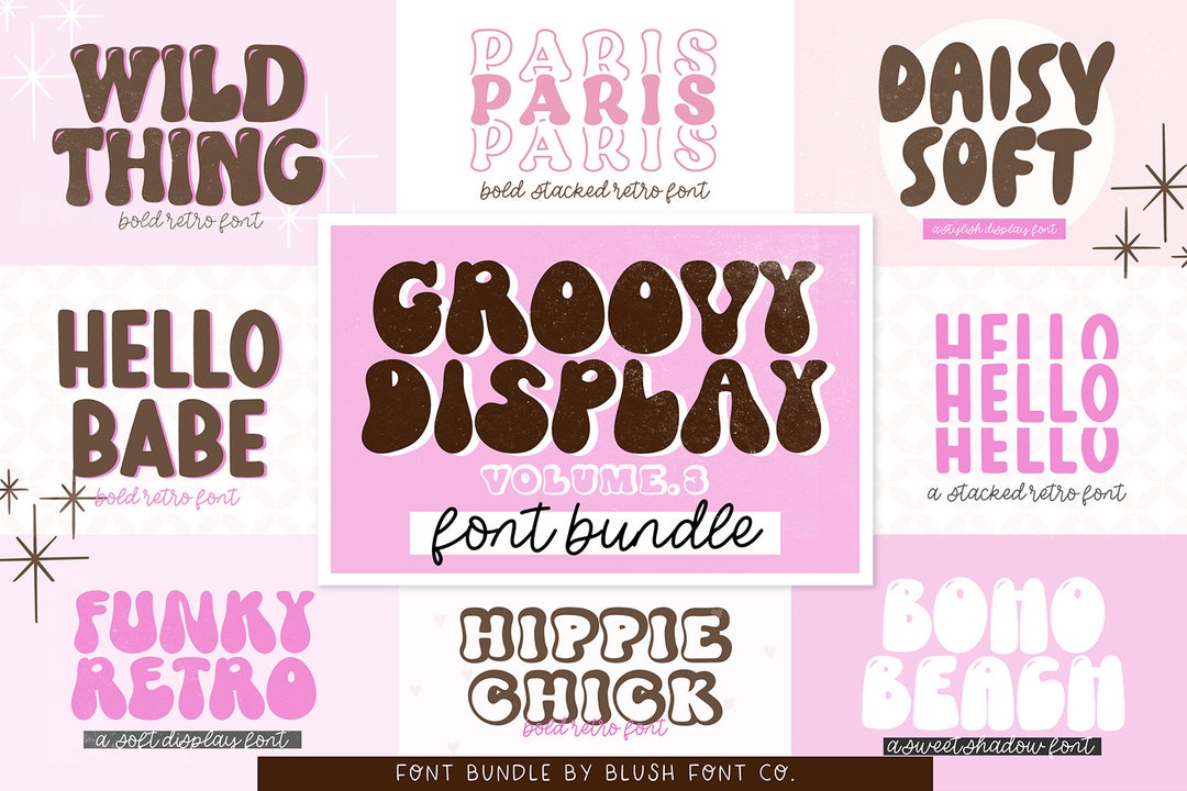 Groovy Display Font Bundle VOL 3 - Retro Font Bundle, Font Bundle for ...