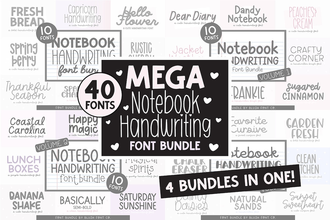 MEGA Notebook Handwriting Font Bundle Vol. 1, Font Bundle for Cricut ...