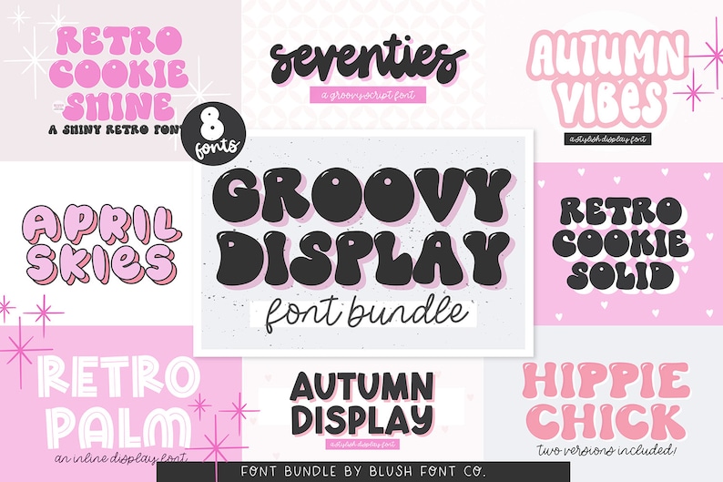 Groovy Display Font Bundle - Retro Font Bundle, Font Bundle for Cricut ...