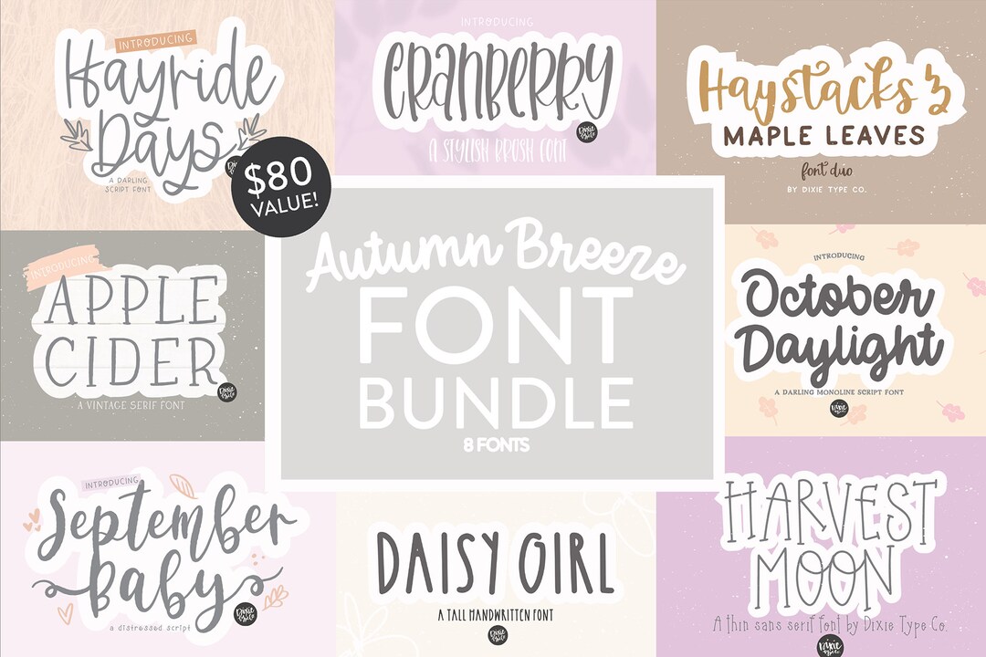 Autumn Font Bundle, .OTF Installable Fonts, Autumn Breeze, Cursive ...