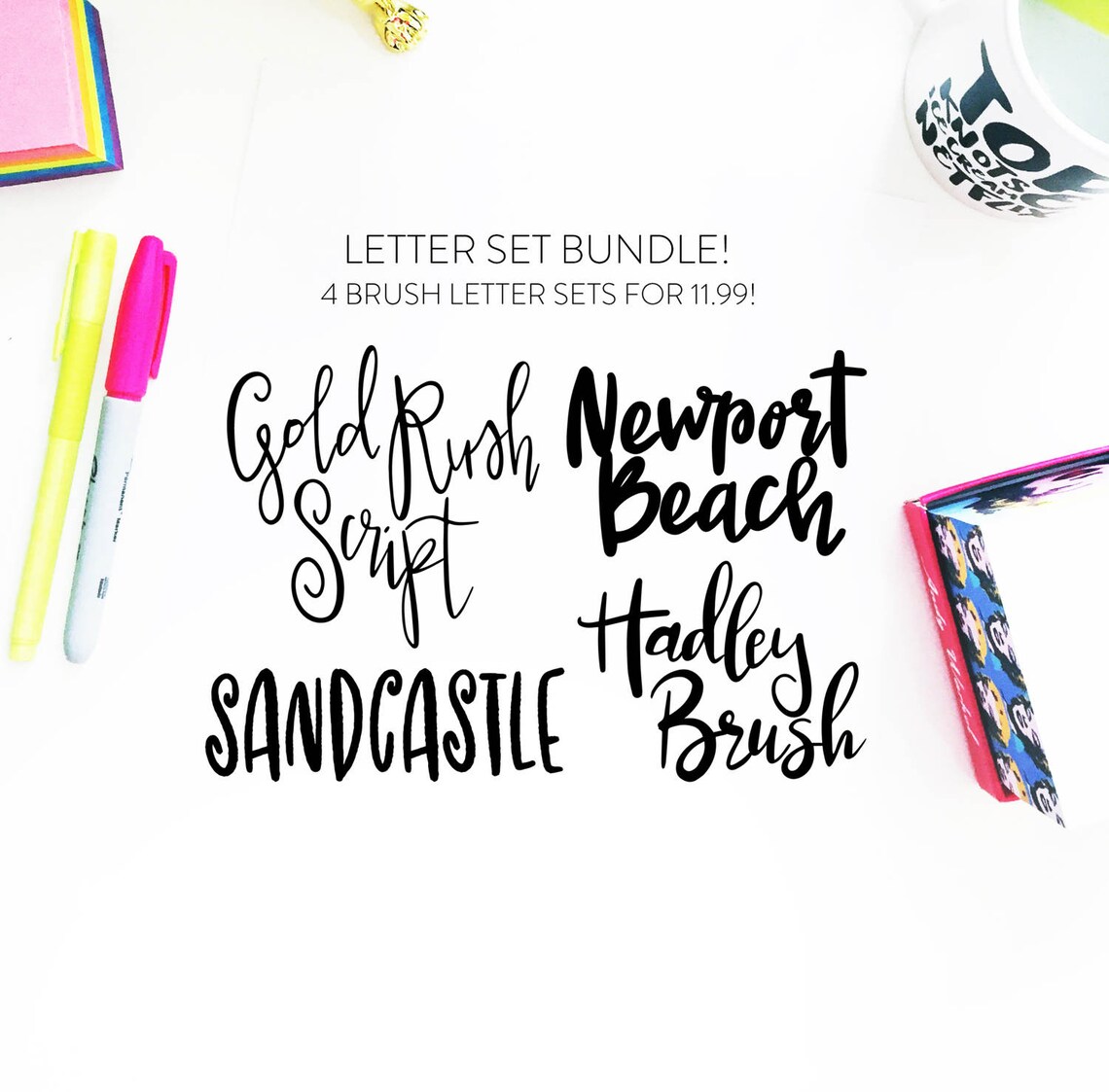NEW!! Letter Set BUNDLE 5-INSTANT Download Four Brush Fonts in Svg ...