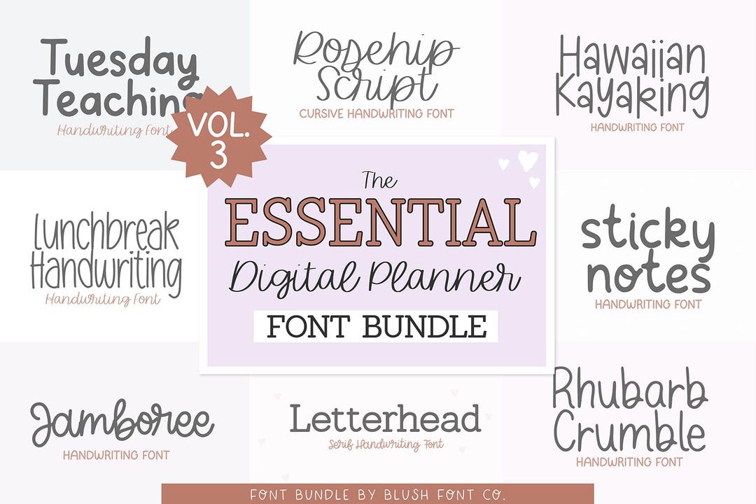 The ESSENTIAL Digital Planner Handwriting Font Bundle Vol. 3, Font ...