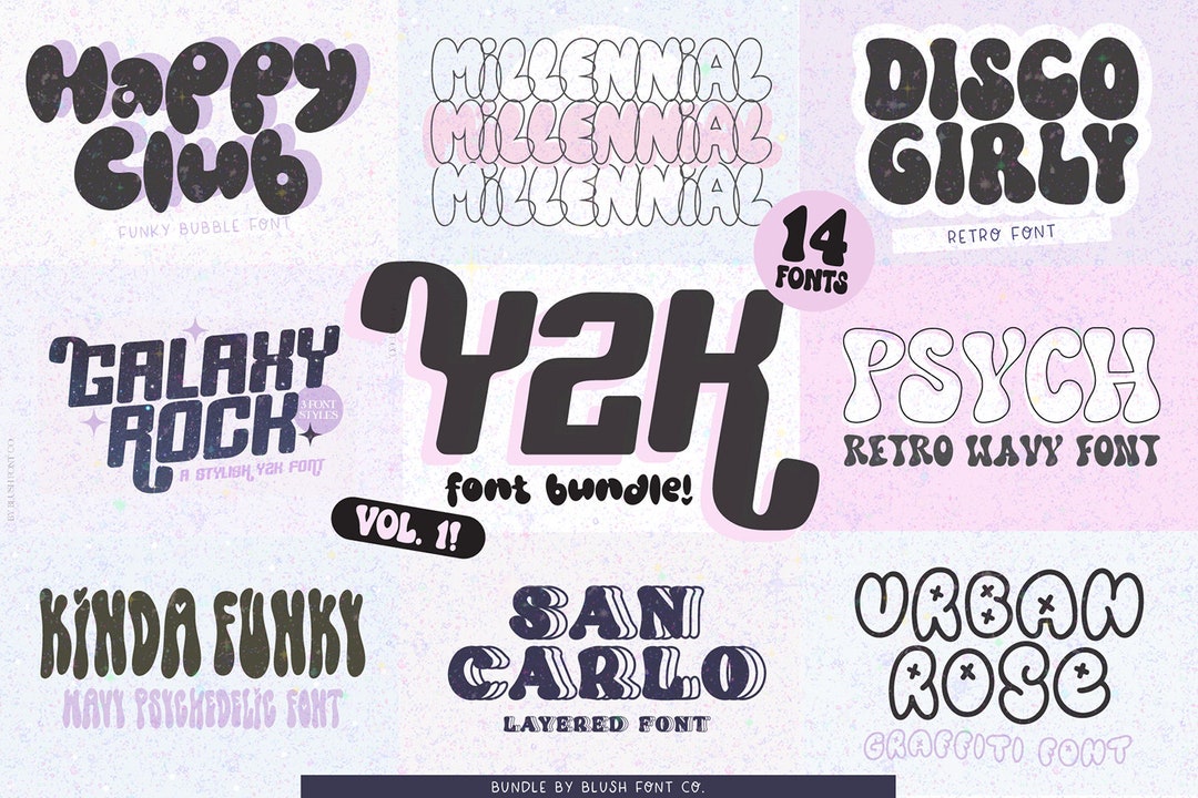 Y2K Retro Font Bundle Vol 1, Font Bundle for Cricut, Y2k Aesthetic ...