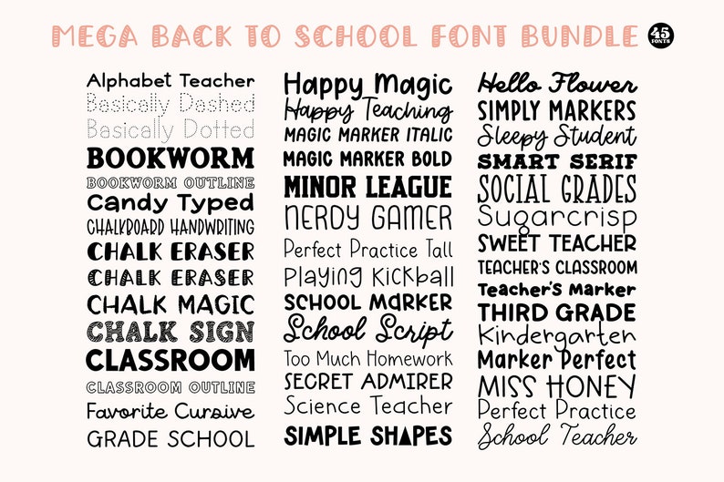 MEGA Back to School Font Bundle for Cricut, Handwriting Fonts, Kids ...