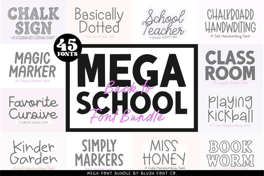 MEGA Back to School Font Bundle for Cricut, Handwriting Fonts, Kids ...