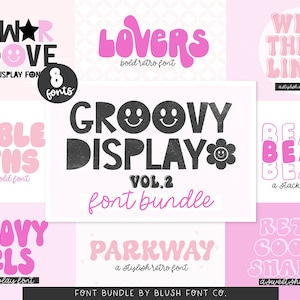 Groovy Display Font Bundle VOL 2 - Retro Font Bundle, Font Bundle for ...