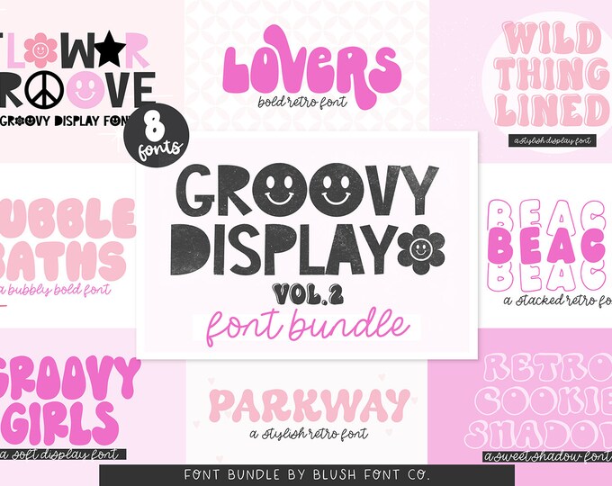 Groovy Display Font Bundle VOL 2 - Retro Font Bundle, Font Bundle for ...