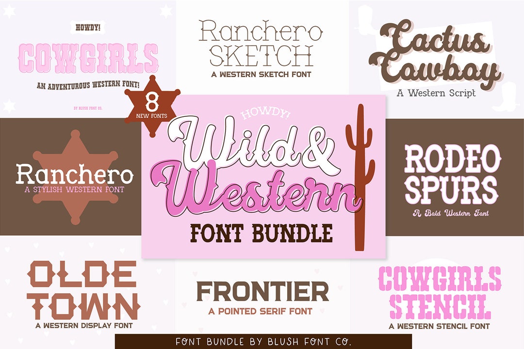 Wild and Western Font Bundle - Cowgirl Cowboy Rodeo Font Bundle, Font ...