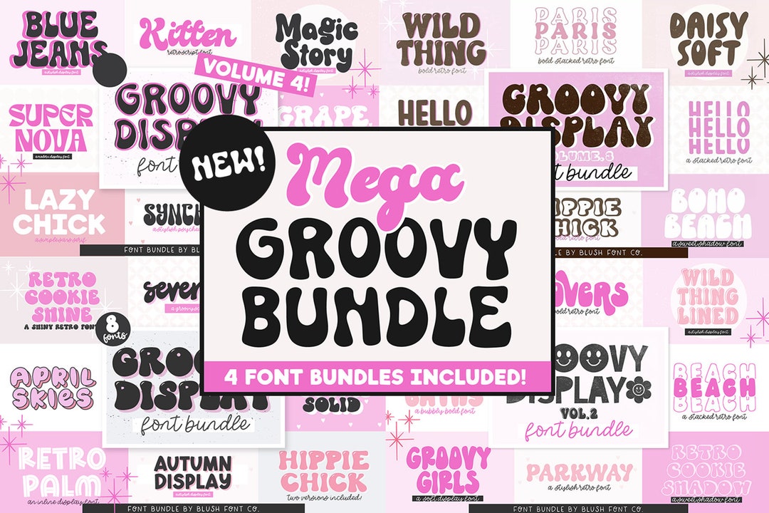 Mega Groovy Font Bundle - Retro Font Bundle, Font Bundle for Cricut ...