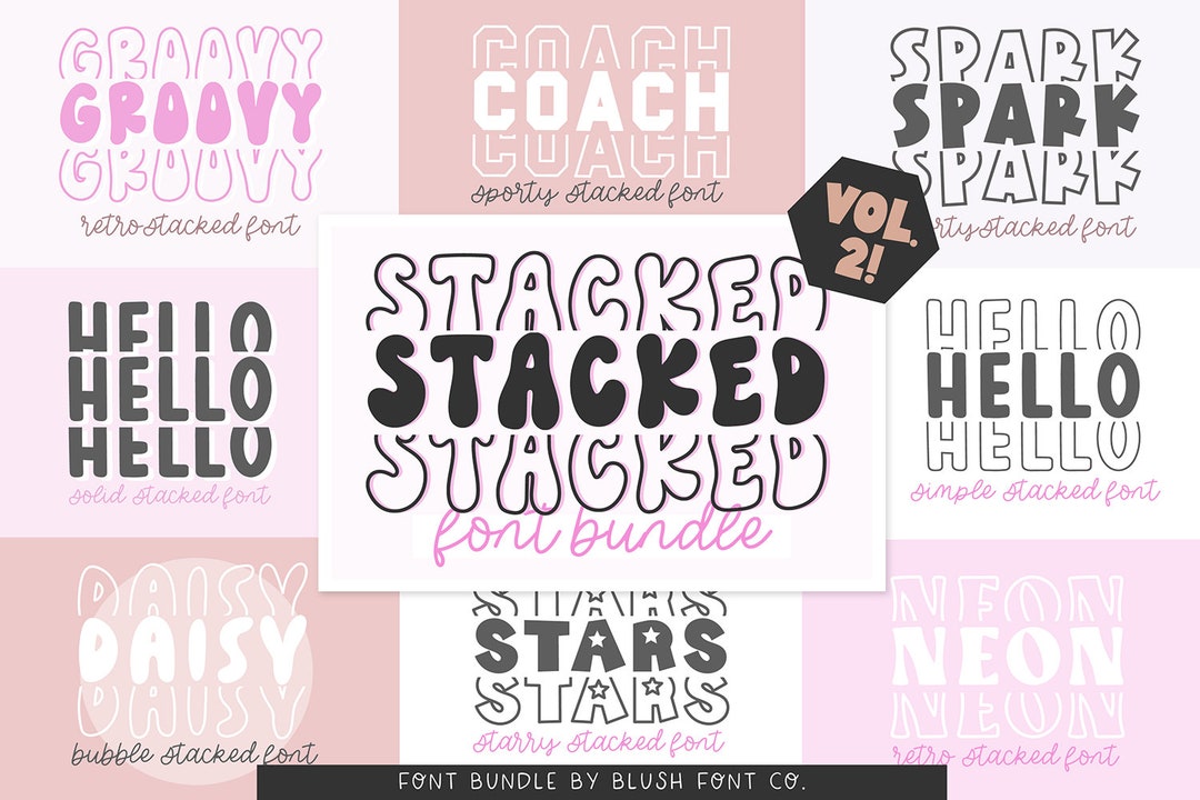 Stacked Font Bundle Vol 2, Font Bundle for Cricut, Mirror Fonts ...