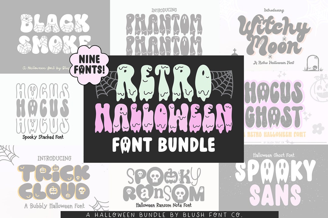 Retro Halloween Font Bundle Vol 1, .OTF Installable Fonts, Halloween ...