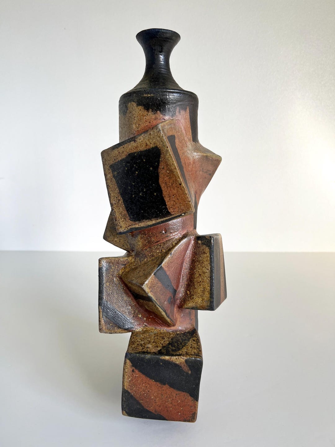 Fine Art Ceramic Pottery Large Sculpture Abstract Cubist Tall Weed Pot ...