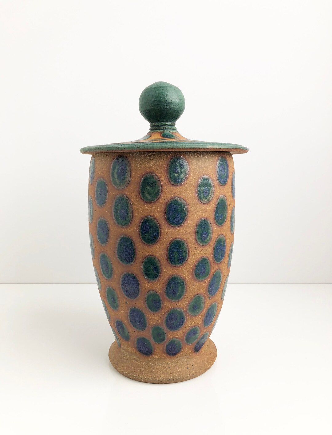 Thomas Feyrer Studio Art Pottery Lidded Jar Vessel Vase Peacock Feather ...