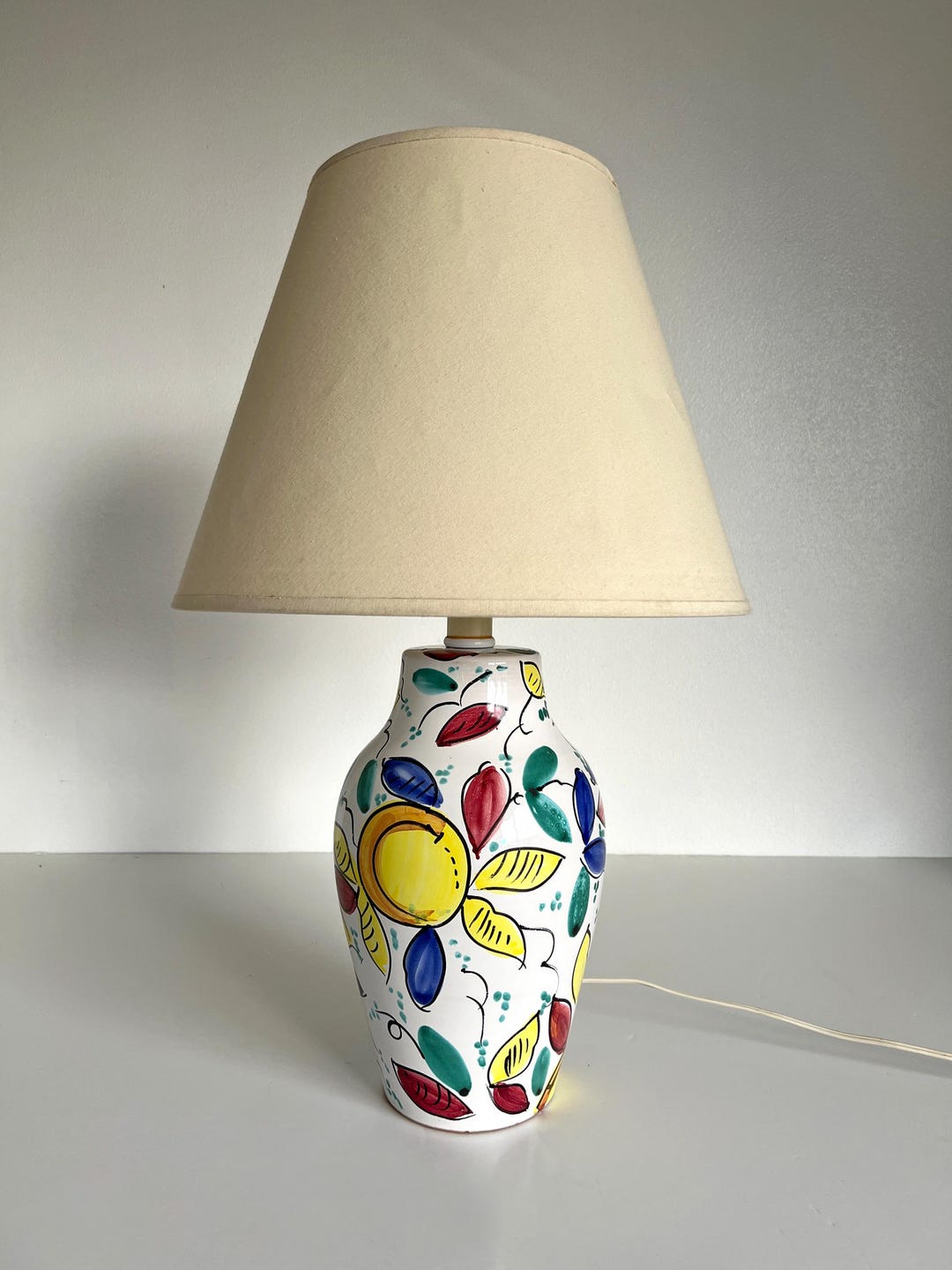 Vintage Mid Century Deruta Italy Ceramic Hand Painted Fruit Table Lamp ...