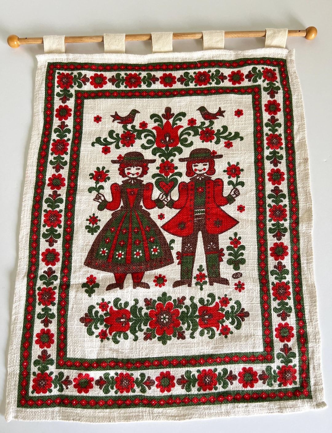 Vintage Kolf Austria Linen Textile Wall Hanging Christmas Folk Art ...