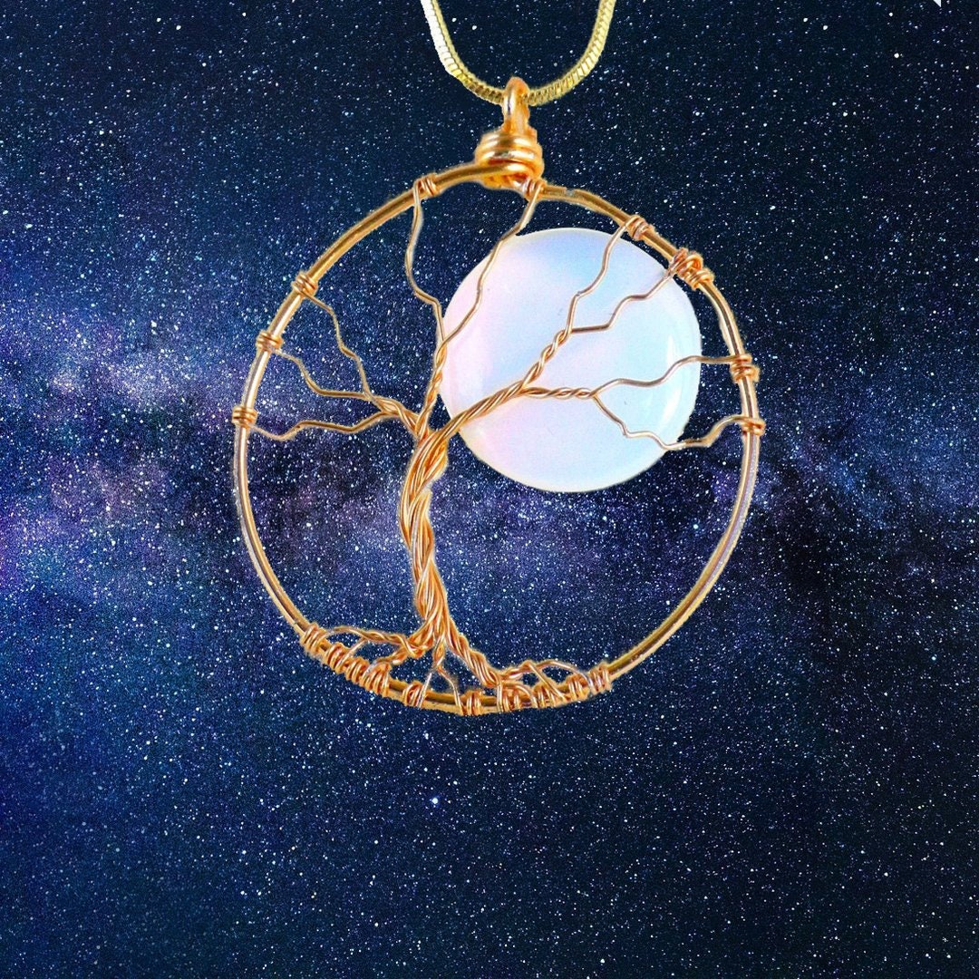 Opalite Necklace Gift / Moon Phase Tree of Life Pendant / Shoot for the ...