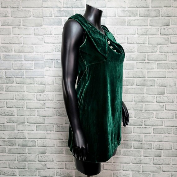 Vintage 60s Emerald Green Velvet Mod GoGo Mini Dress … - Gem