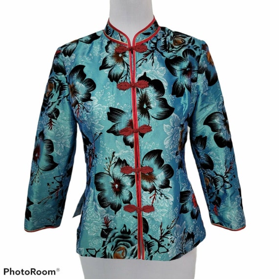 Vintage 60s Beautiful Asian Silk Jacket Velvet Floral… - Gem