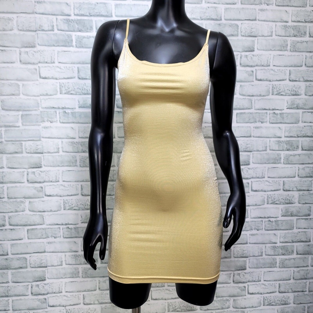 Vintage 90s Mitra Modelle Womens S Gold Shiny Bodycon Micro Mini Dress ...