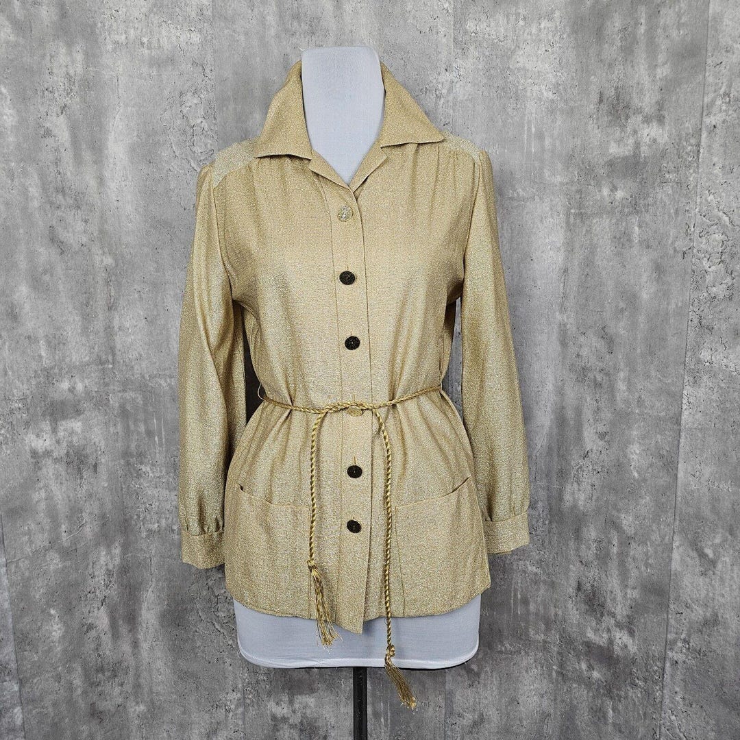 Vintage 70s Lane Bryant Tall Shop Gold Lurex Button Front Long Sleeve ...
