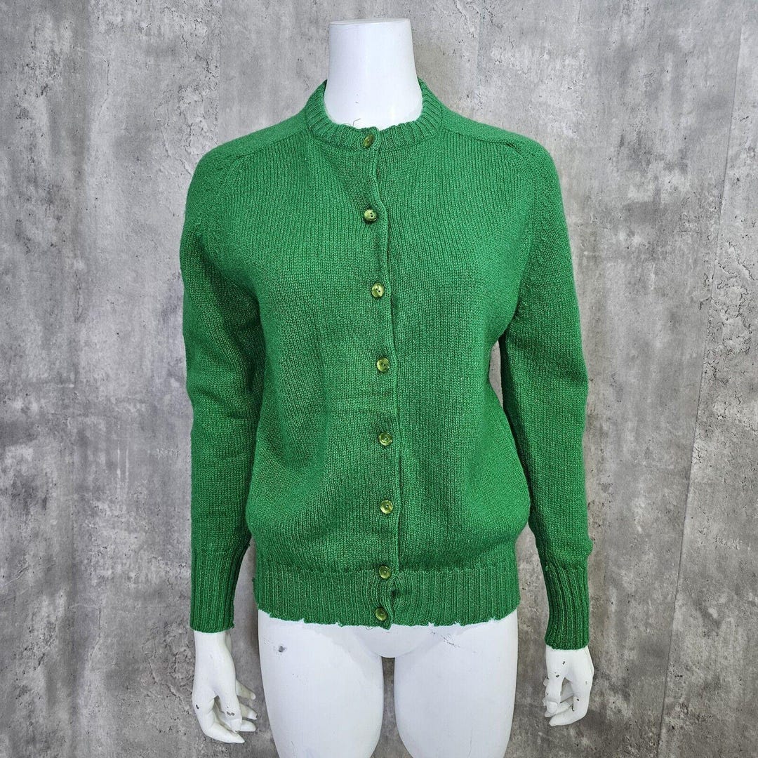 Vintage 60s Darlene Womens S Kelly Green Wool Blend Knit Cardigan ...