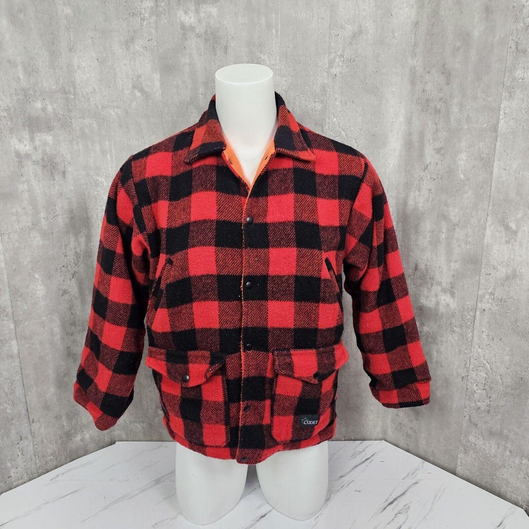 Vintage Codet Red & Black Buffalo Wool Plaid Orange Reversible Hunting ...