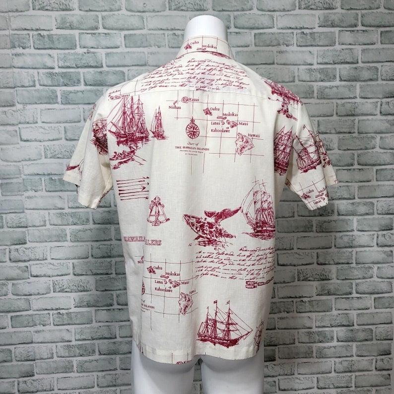 Vintage Mapili Hawaiian Islands Map Mens L Aloha Shirt S/S Button up ...