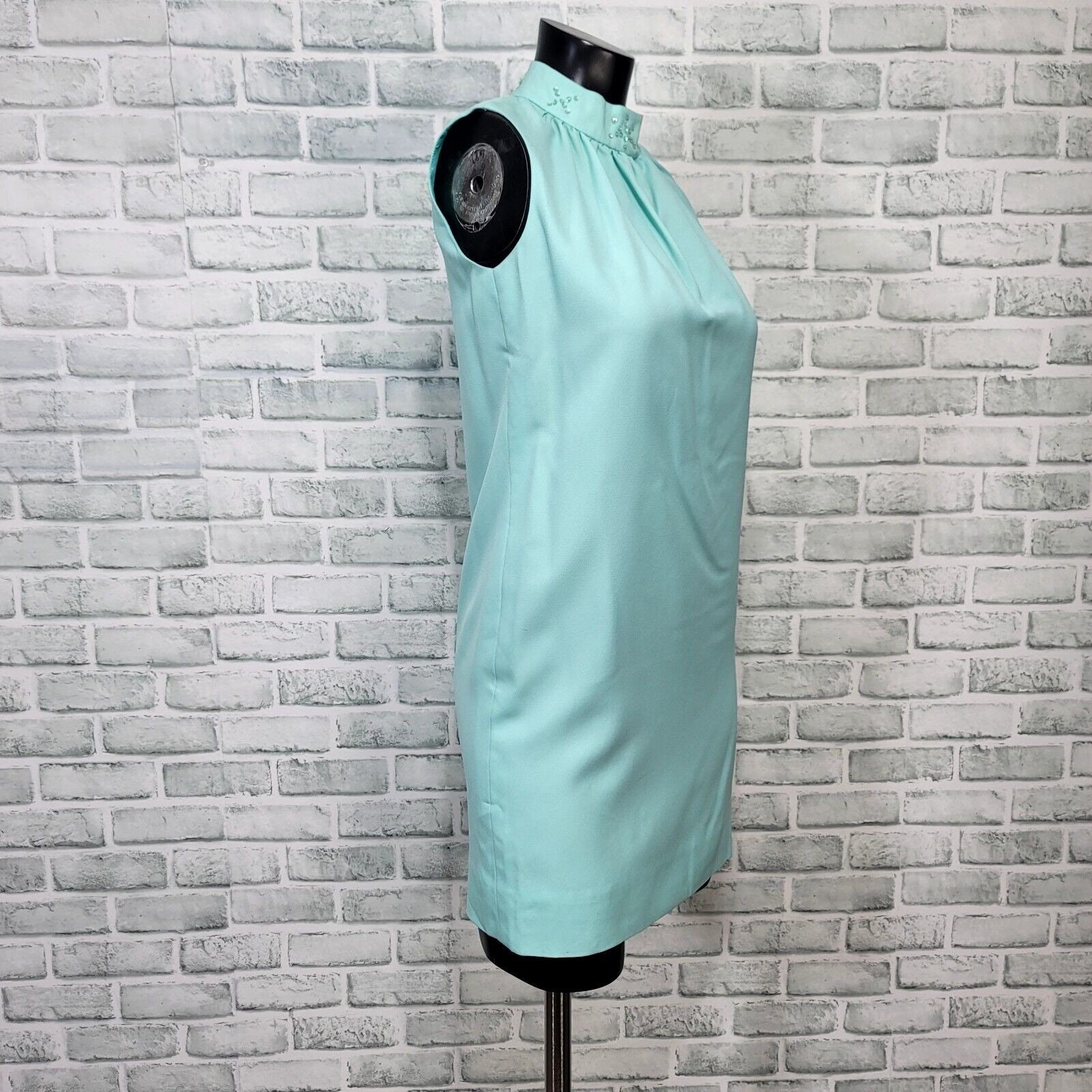 Vintage 60s Mint Green Mod Go Go Micro Mini Shift Dress Mock Neck ...