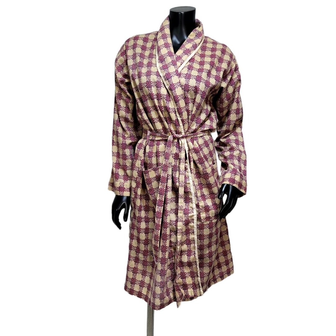 Vintage 60s 70s Robemakers Size S Tan Geometric Plaid Lightweight Robe ...