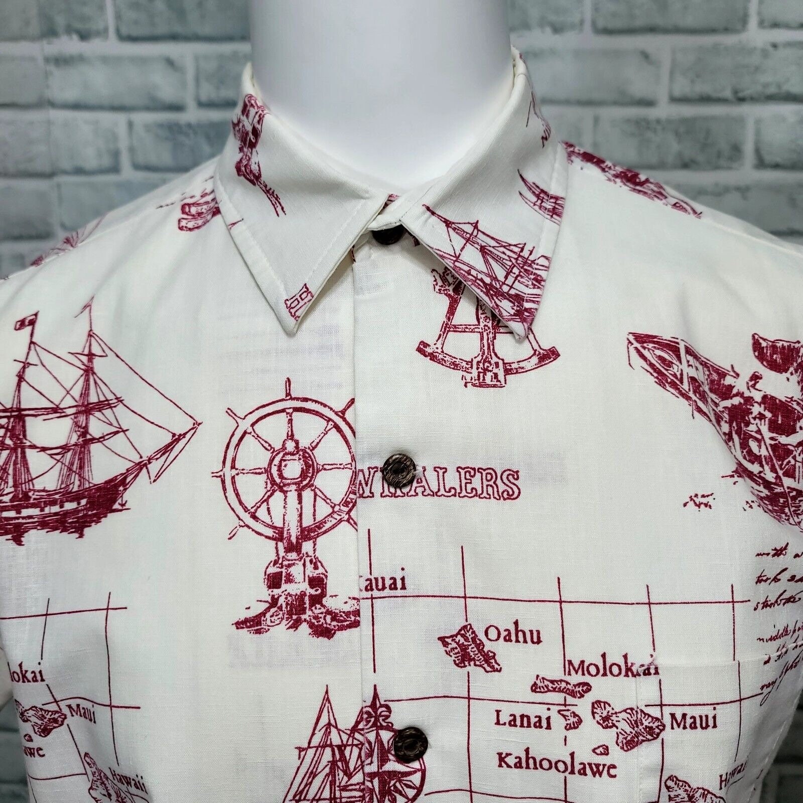 Vintage Mapili Hawaiian Islands Map Mens L Aloha Shirt S/S Button up ...