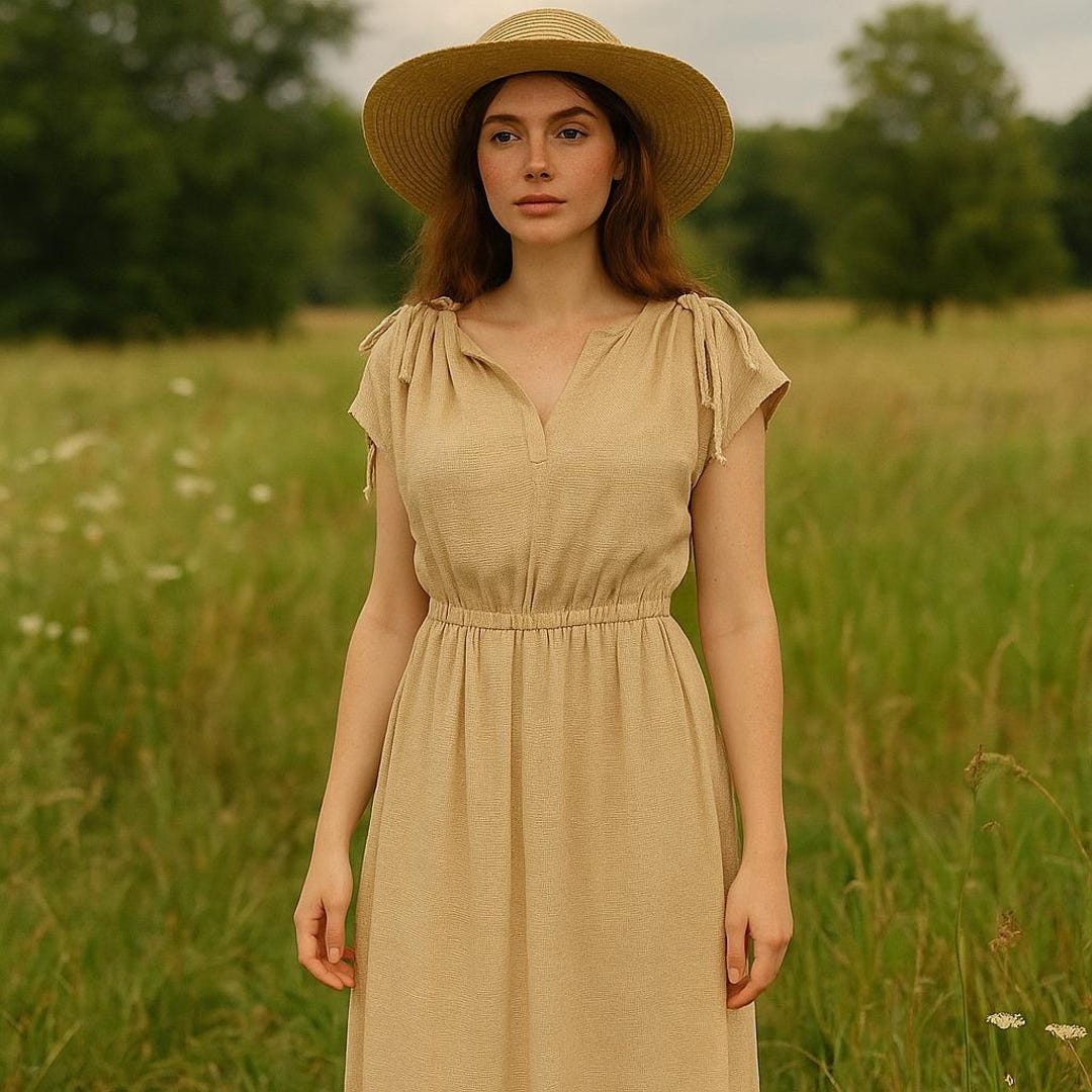 Vintage 70s Young Edwardian Boho Cottagecore Midi Dress Tie Shoulder ...