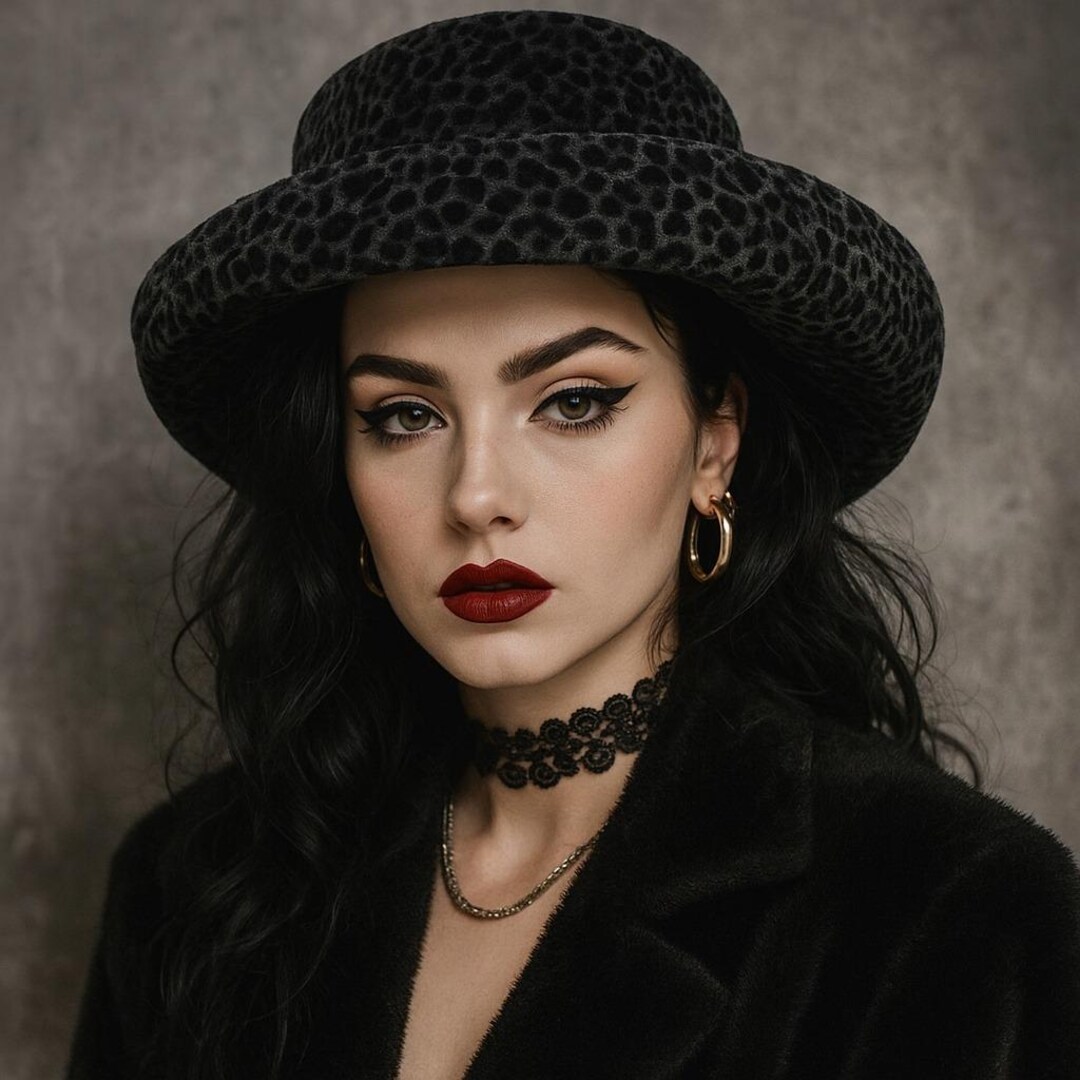 Vintage 90s David Cohen Leopard Velor Hat Gray Black Curled Brim Retro ...