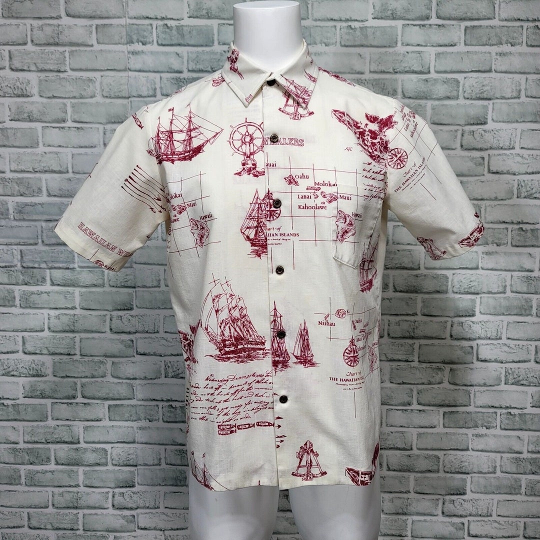 Vintage Mapili Hawaiian Islands Map Mens L Aloha Shirt S/S Button up ...