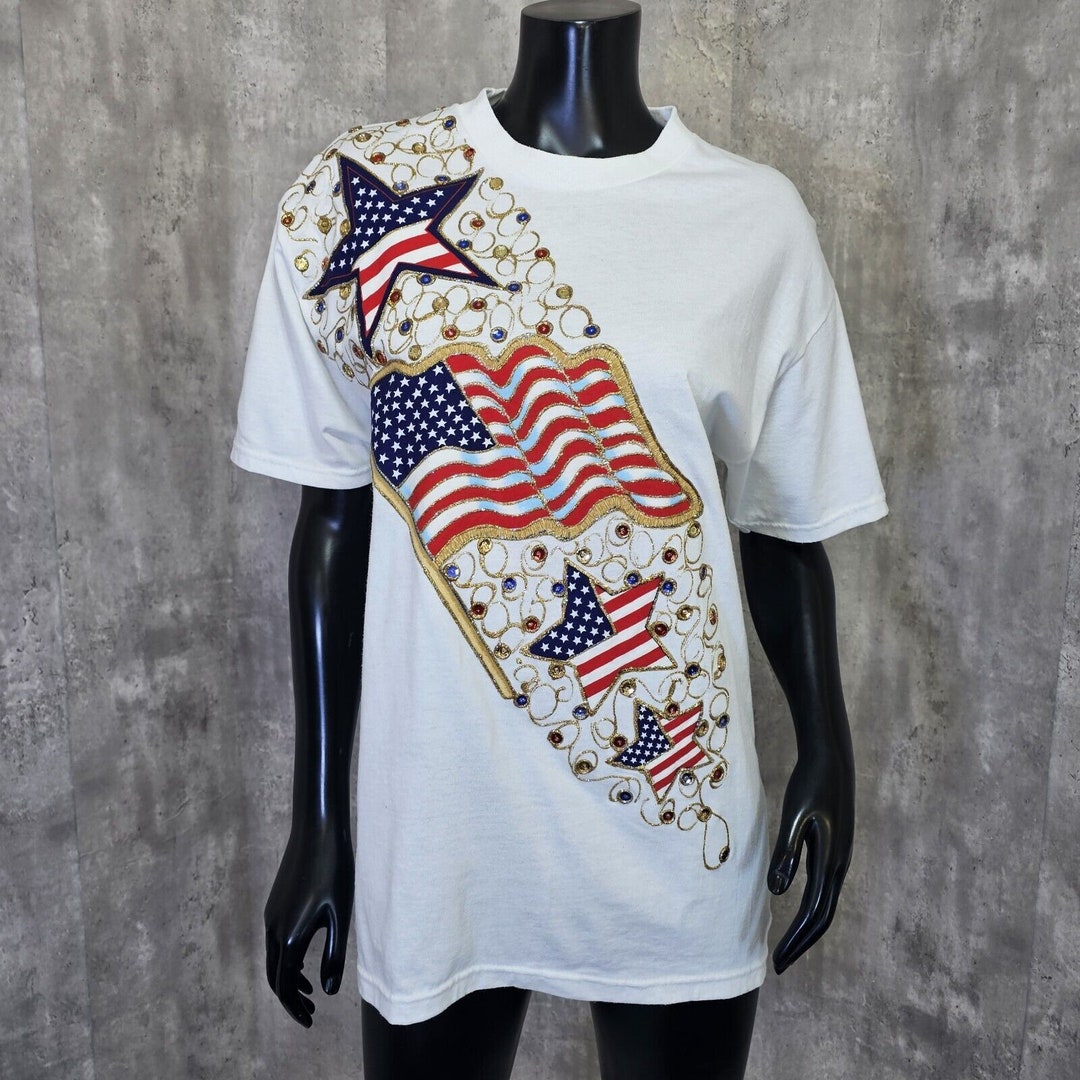 Vintage 90s Hanes Puff Paint USA Flag Patriotic July 4th Independence ...