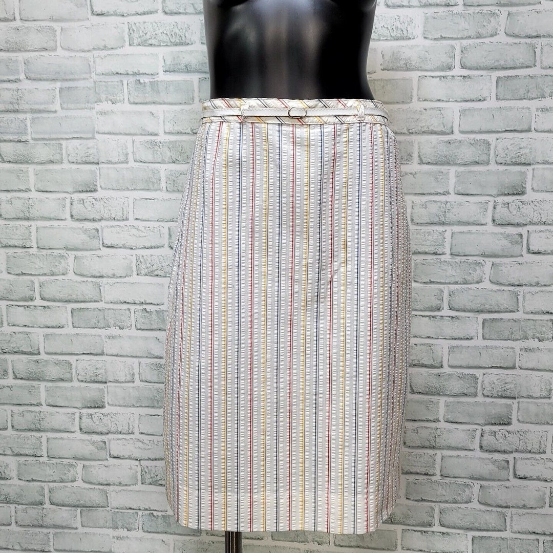 Vintage 80s Bobbie Brooks White Rainbow Striped Seersucker Straight ...