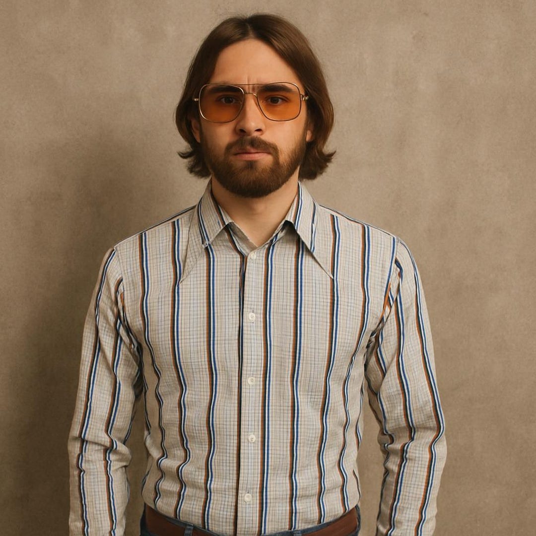 70s Disco Dagger Collar Shirt Blue Brown Stripe Vintage Leader Retro ...