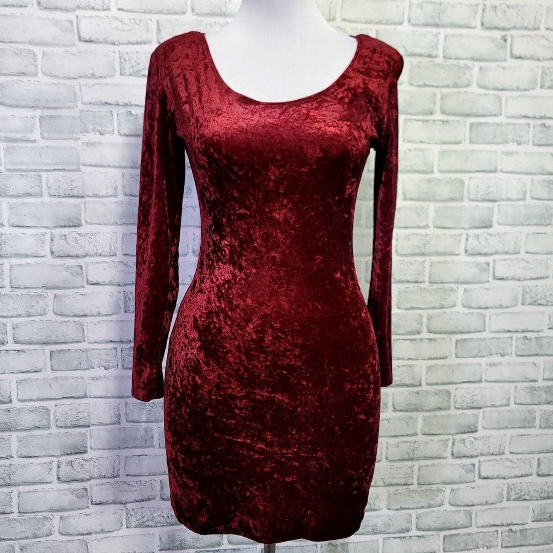 Vintage 90s Gantos M Burgundy Crushed Velvet Long Sleeve Mini Cocktail ...