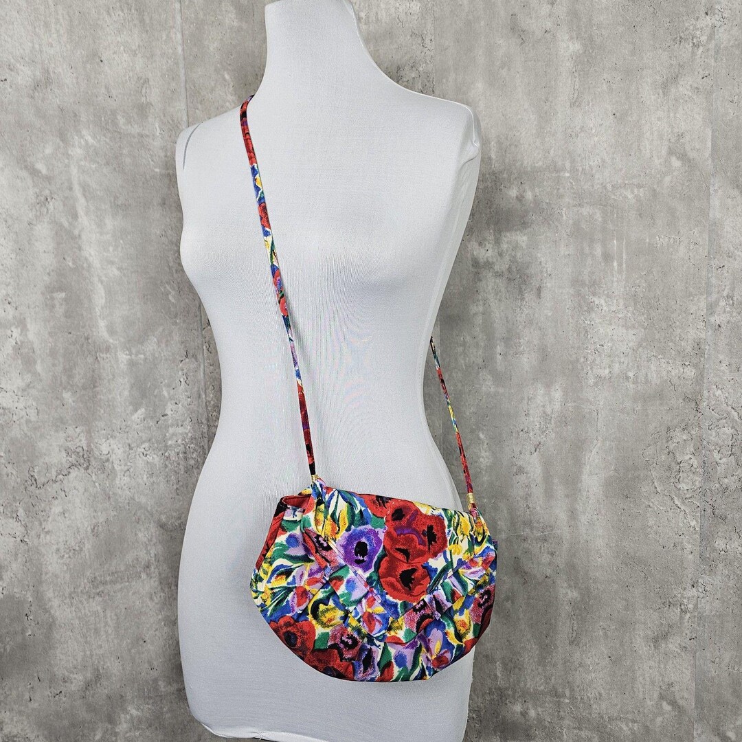 Vintage 80s J. Reneé Purse Bag Colorful Red Floral Handbag Hong Kong ...